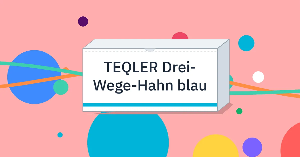 Symbolbild: Packung mit der Aufschrift TEQLER Drei-Wege-Hahn blau (PZN 18604879) – Verfügbarkeit und Bezug in Apotheken in Frankfurt am Main