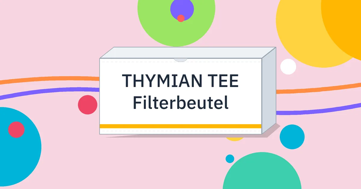 Symbolbild: Packung mit der Aufschrift THYMIAN TEE Filterbeutel (PZN 08542278) – Verfügbarkeit und Bezug in Apotheken in Frankfurt am Main