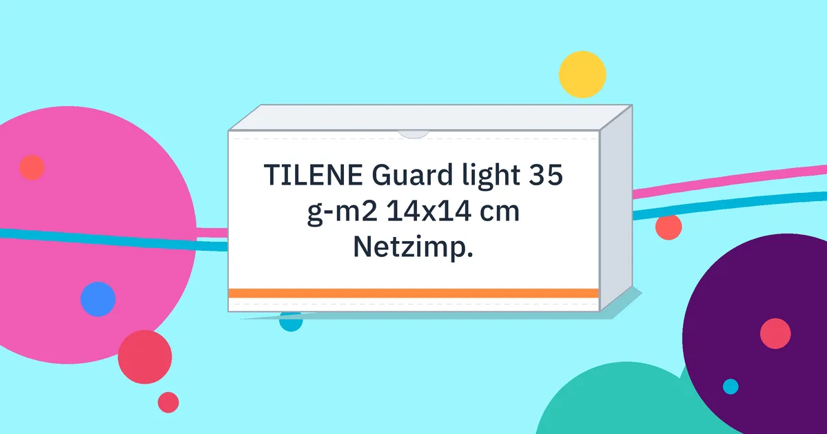 Symbolbild: Packung mit der Aufschrift TILENE Guard light 35 g-m2 14x14 cm Netzimp. (PZN 18158061) – Verfügbarkeit und Bezug in Apotheken in Frankfurt am Main