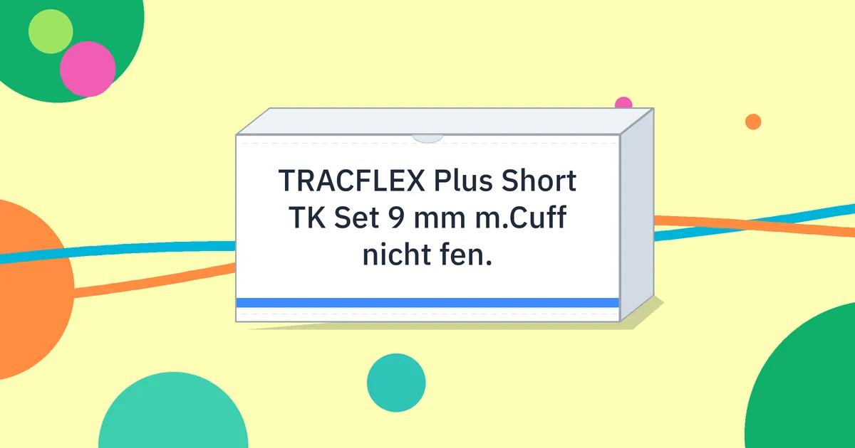 Symbolbild: Packung mit der Aufschrift TRACFLEX Plus Short TK Set 9 mm m.Cuff nicht fen. (PZN 20933998) – Verfügbarkeit und Bezug in Apotheken in Frankfurt am Main