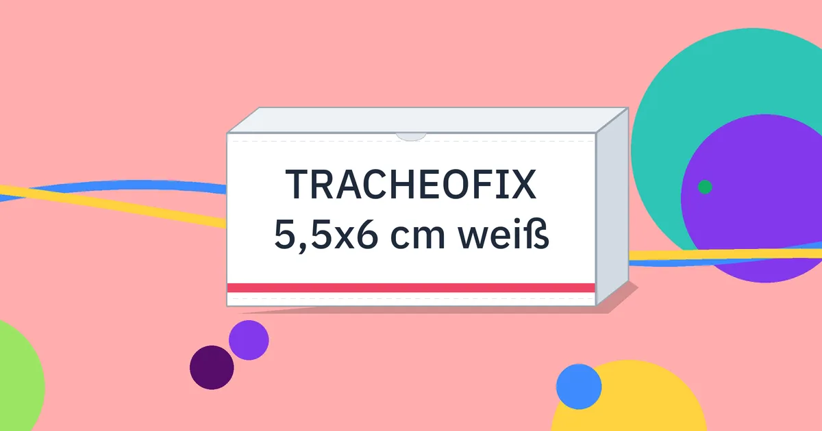 Symbolbild: Packung mit der Aufschrift TRACHEOFIX 5,5x6 cm weiß (PZN 06303434) – Verfügbarkeit und Bezug in Apotheken in Frankfurt am Main