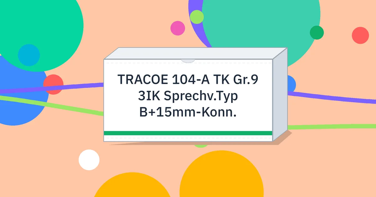 Symbolbild: Packung mit der Aufschrift TRACOE 104-A TK Gr.9 3IK Sprechv.Typ B+15mm-Konn. (PZN 01870938) – Verfügbarkeit und Bezug in Apotheken in Frankfurt am Main
