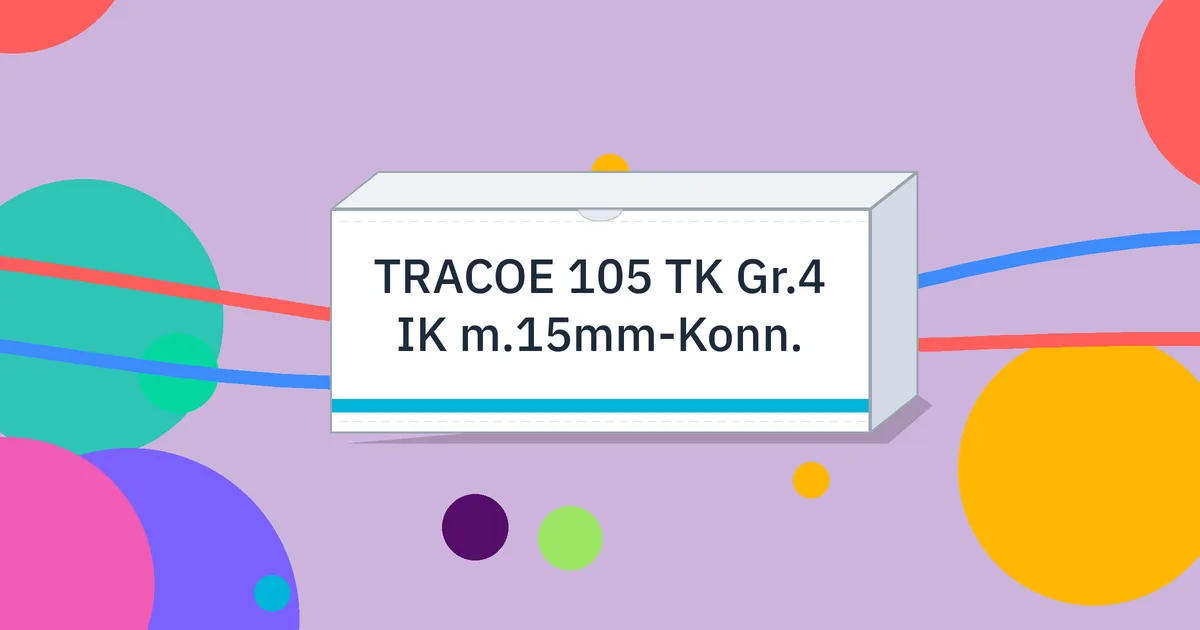 Symbolbild: Packung mit der Aufschrift TRACOE 105 TK Gr.4 IK m.15mm-Konn. (PZN 00912184) – Verfügbarkeit und Bezug in Apotheken in Frankfurt am Main