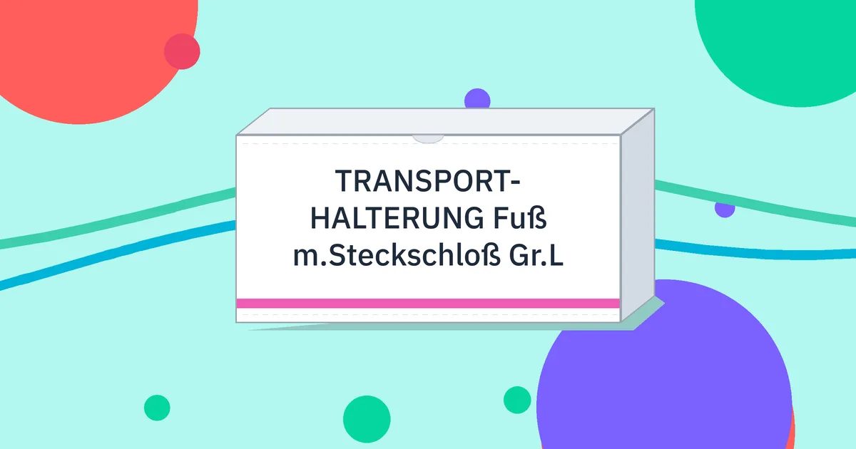 Symbolbild: Packung mit der Aufschrift TRANSPORT-HALTERUNG Fuß m.Steckschloß Gr.L (PZN 17280096) – Verfügbarkeit und Bezug in Apotheken in Frankfurt am Main