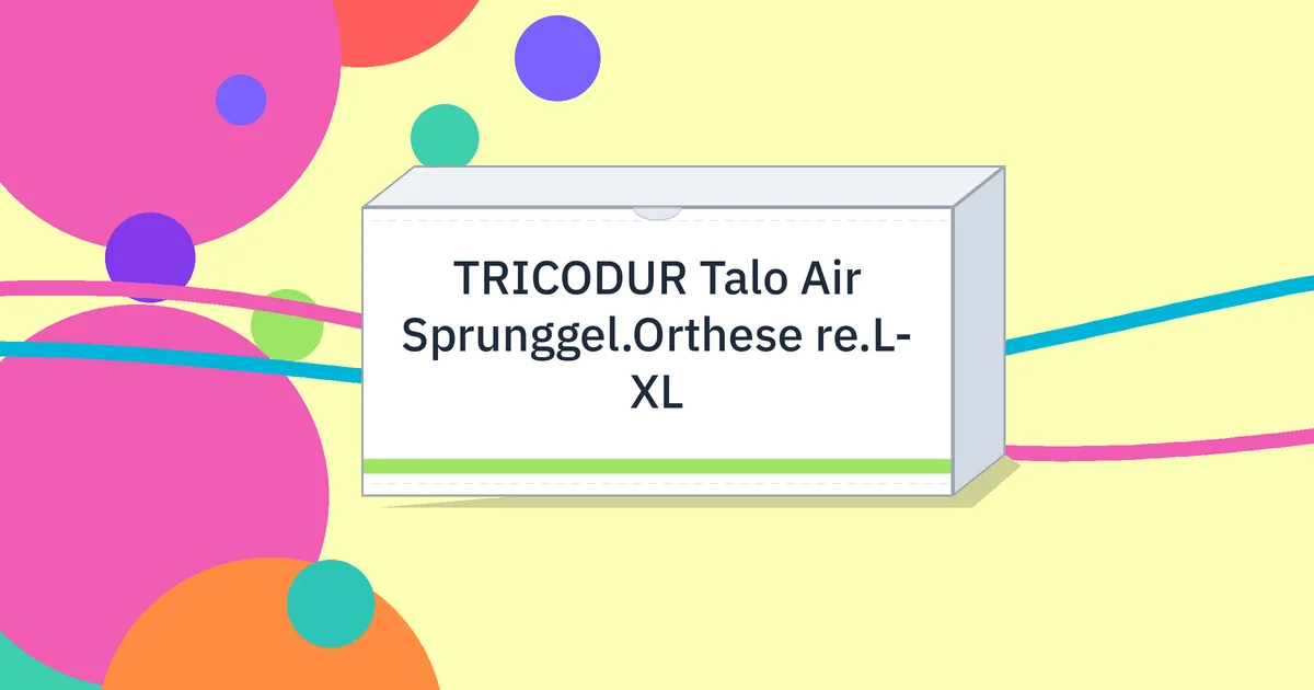 Symbolbild: Packung mit der Aufschrift TRICODUR Talo Air Sprunggel.Orthese re.L-XL (PZN 03094639) – Verfügbarkeit und Bezug in Apotheken in Frankfurt am Main