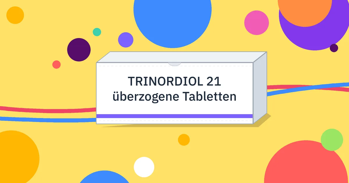 Symbolbild: Packung mit der Aufschrift TRINORDIOL 21 überzogene Tabletten (PZN 00714797) – Verfügbarkeit und Bezug in Apotheken in Frankfurt am Main