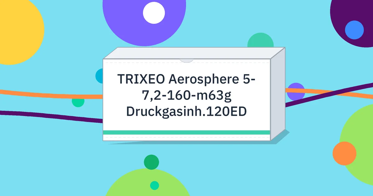 Symbolbild: Packung mit der Aufschrift TRIXEO Aerosphere 5-7,2-160-m63g Druckgasinh.120ED (PZN 17508085) – Verfügbarkeit und Bezug in Apotheken in Frankfurt am Main