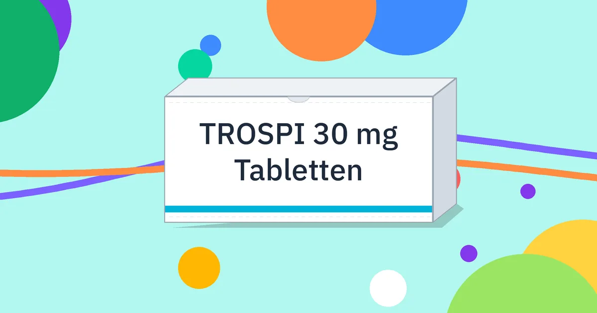 Symbolbild: Packung mit der Aufschrift TROSPI 30 mg Tabletten (PZN 08909342) – Verfügbarkeit und Bezug in Apotheken in Frankfurt am Main