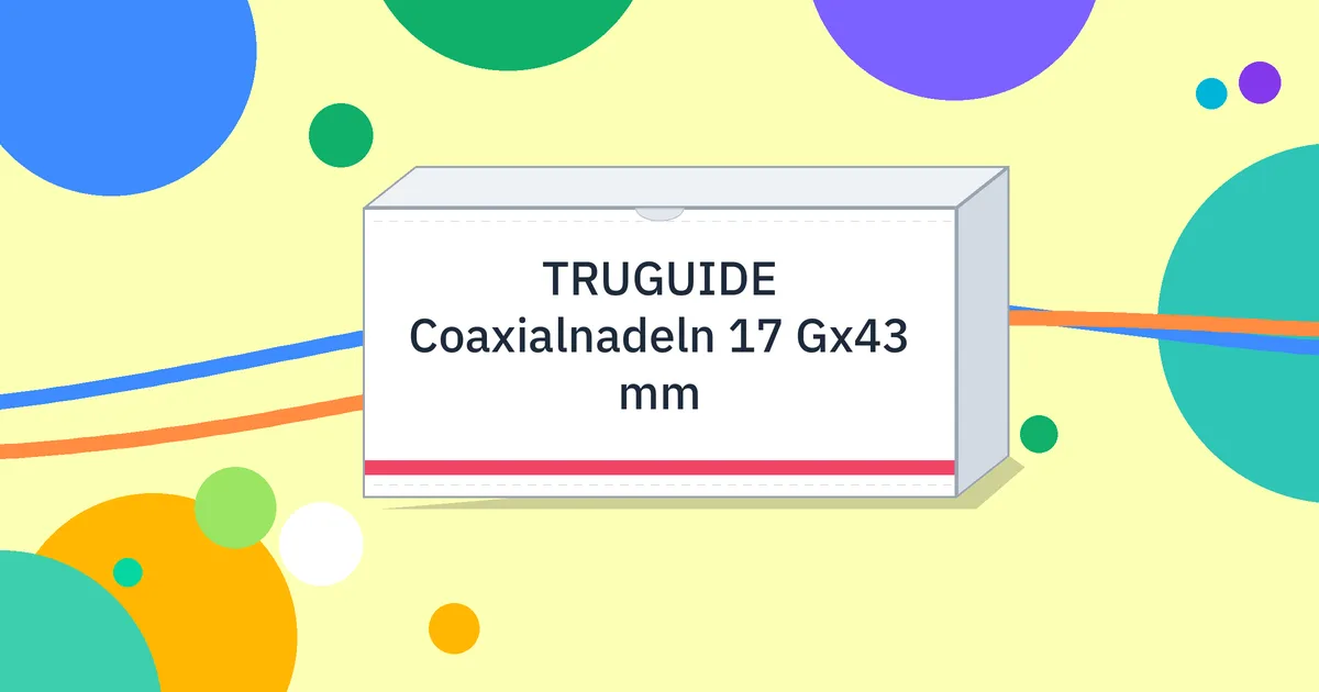 Symbolbild: Packung mit der Aufschrift TRUGUIDE Coaxialnadeln 17 Gx43 mm (PZN 03406139) – Verfügbarkeit und Bezug in Apotheken in Frankfurt am Main