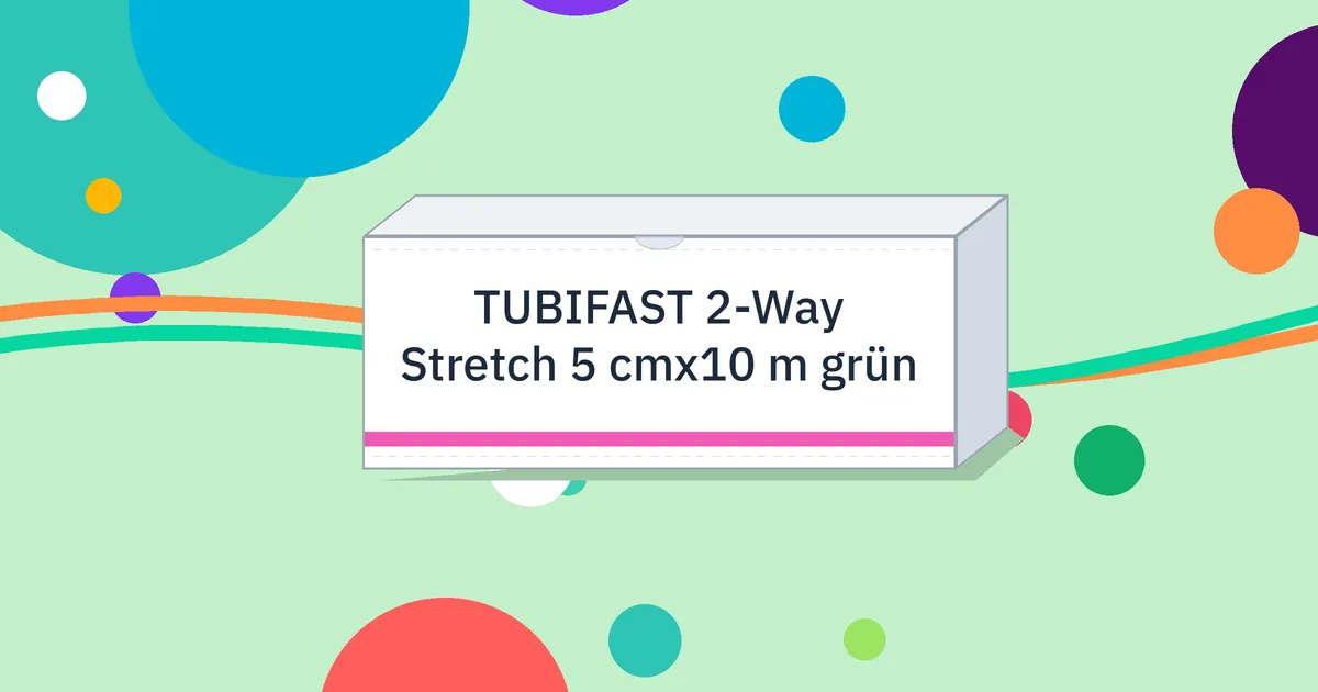 Symbolbild: Packung mit der Aufschrift TUBIFAST 2-Way Stretch 5 cmx10 m grün (PZN 20546468) – Verfügbarkeit und Bezug in Apotheken in Frankfurt am Main