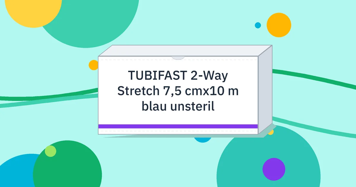 Symbolbild: Packung mit der Aufschrift TUBIFAST 2-Way Stretch 7,5 cmx10 m blau unsteril (PZN 19704235) – Verfügbarkeit und Bezug in Apotheken in Frankfurt am Main