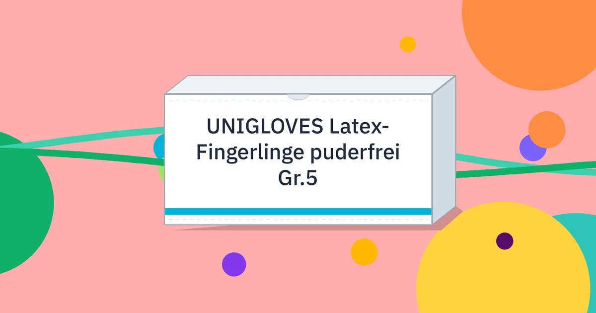 Symbolbild: Packung mit der Aufschrift UNIGLOVES Latex-Fingerlinge puderfrei Gr.5 (PZN 18232001) – Verfügbarkeit und Bezug in Apotheken in Frankfurt am Main