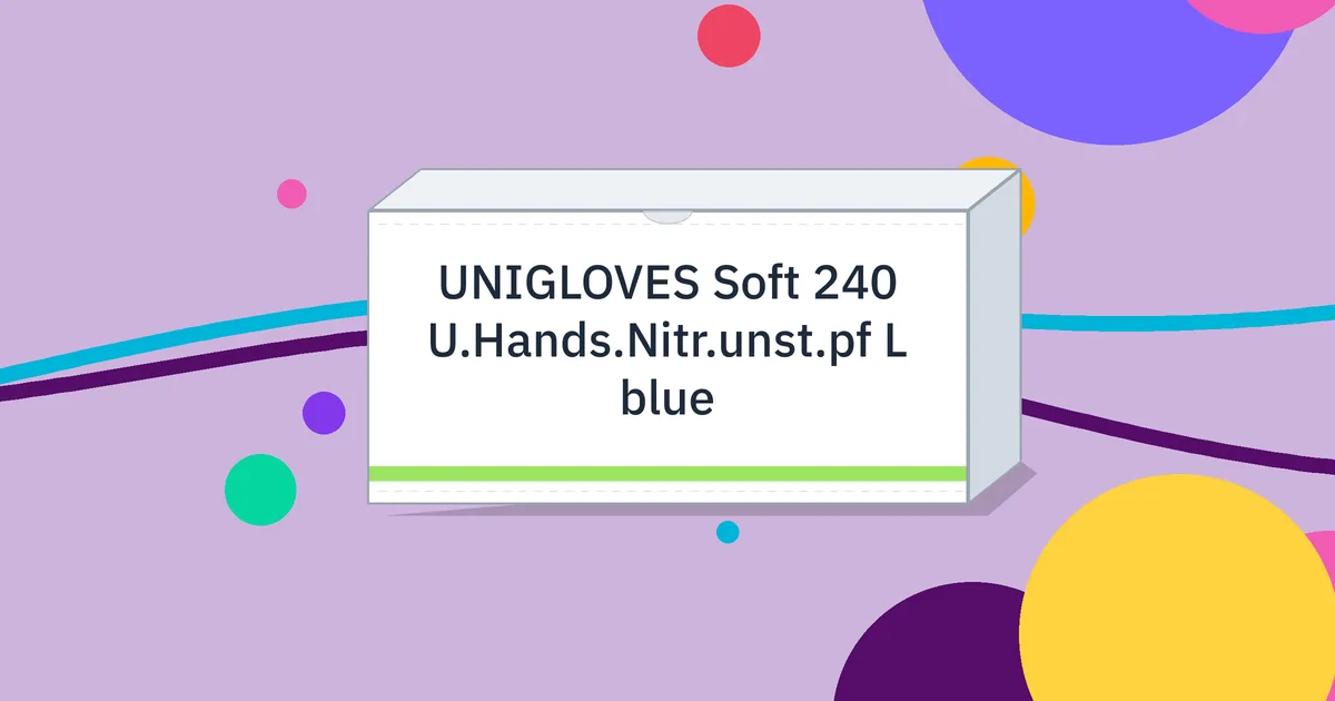 Symbolbild: Packung mit der Aufschrift UNIGLOVES Soft 240 U.Hands.Nitr.unst.pf L blue (PZN 18102600) – Verfügbarkeit und Bezug in Apotheken in Frankfurt am Main