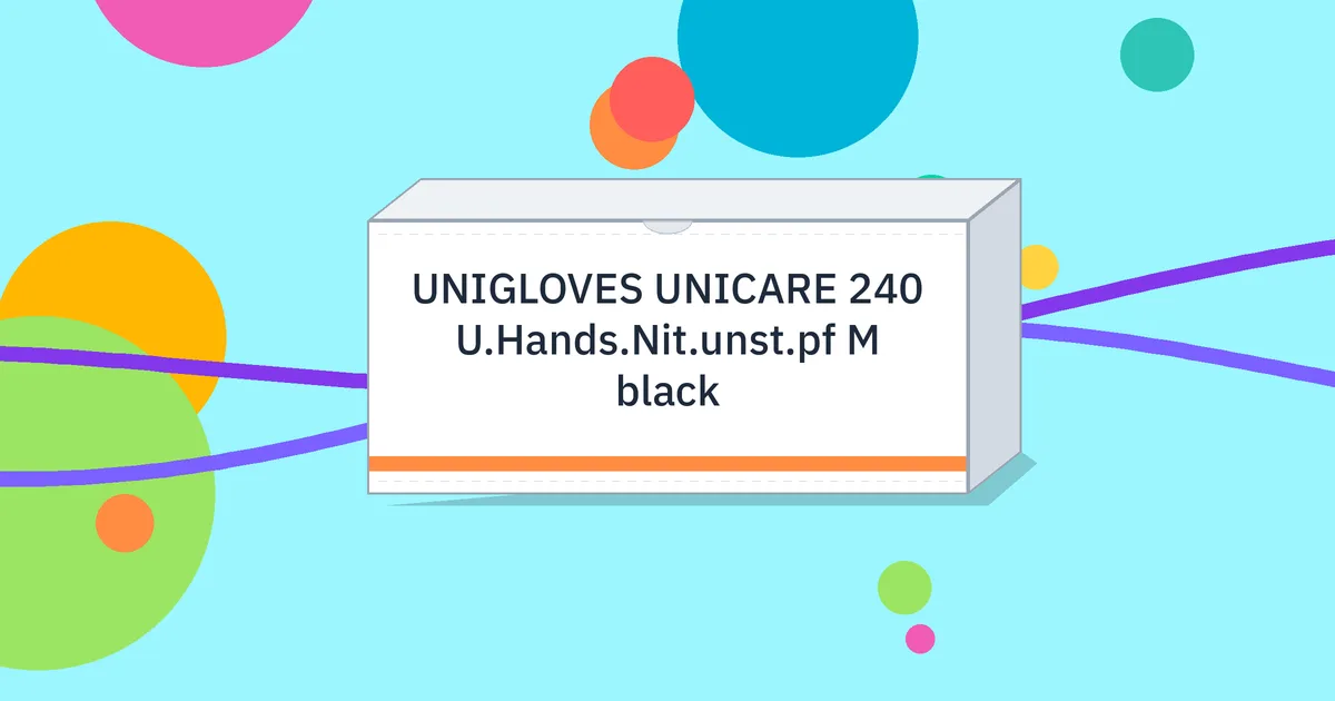 Symbolbild: Packung mit der Aufschrift UNIGLOVES UNICARE 240 U.Hands.Nit.unst.pf M black (PZN 19894796) – Verfügbarkeit und Bezug in Apotheken in Frankfurt am Main