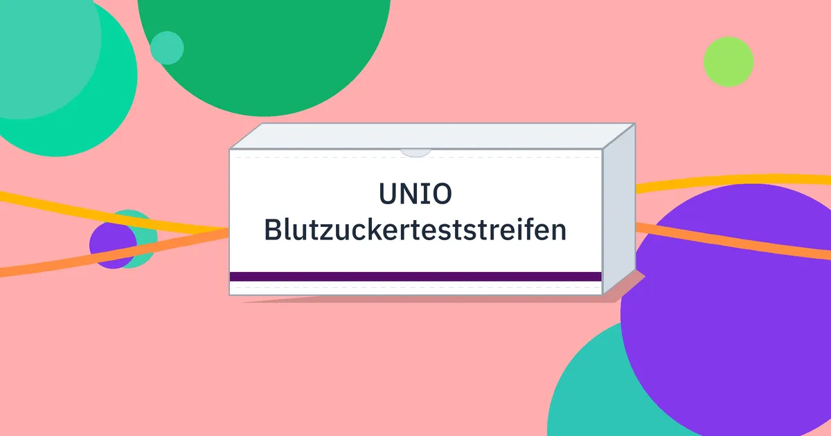 Symbolbild: Packung mit der Aufschrift UNIO Blutzuckerteststreifen (PZN 12578589) – Verfügbarkeit und Bezug in Apotheken in Frankfurt am Main