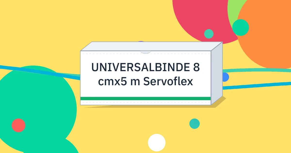 Symbolbild: Packung mit der Aufschrift UNIVERSALBINDE 8 cmx5 m Servoflex (PZN 04762209) – Verfügbarkeit und Bezug in Apotheken in Frankfurt am Main