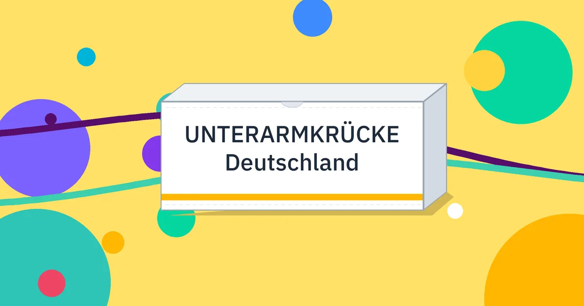 Symbolbild: Packung mit der Aufschrift UNTERARMKRÜCKE Deutschland (PZN 06817400) – Verfügbarkeit und Bezug in Apotheken in Frankfurt am Main