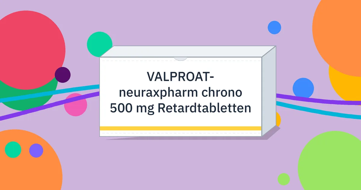 Symbolbild: Packung mit der Aufschrift VALPROAT-neuraxpharm chrono 500 mg Retardtabletten (PZN 00951422) – Verfügbarkeit und Bezug in Apotheken in Frankfurt am Main