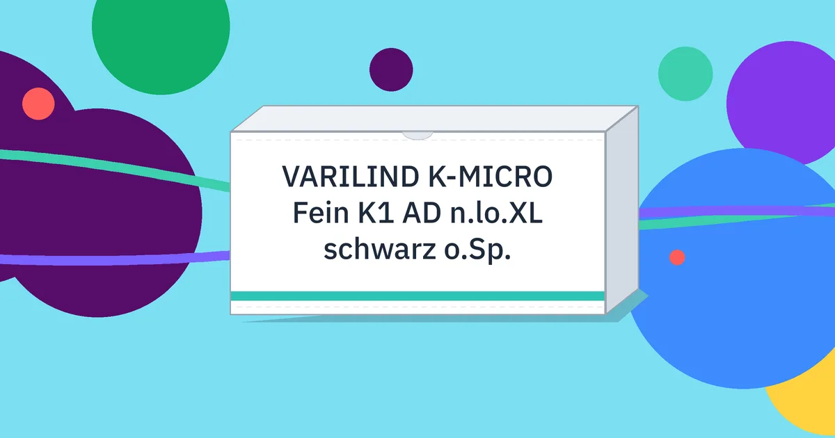 Symbolbild: Packung mit der Aufschrift VARILIND K-MICRO Fein K1 AD n.lo.XL schwarz o.Sp. (PZN 20557992) – Verfügbarkeit und Bezug in Apotheken in Frankfurt am Main