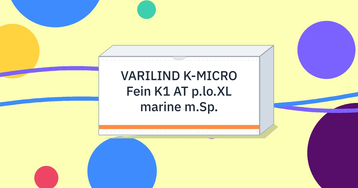 Symbolbild: Packung mit der Aufschrift VARILIND K-MICRO Fein K1 AT p.lo.XL marine m.Sp. (PZN 20552115) – Verfügbarkeit und Bezug in Apotheken in Frankfurt am Main