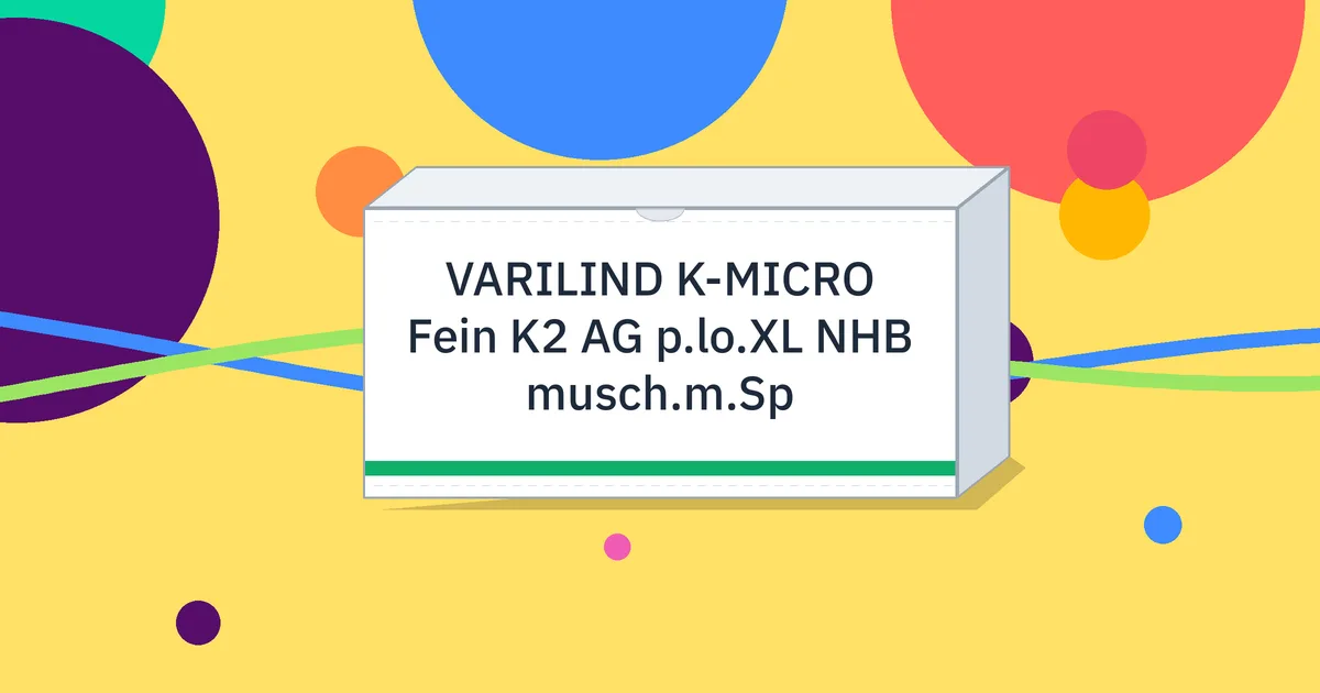 Symbolbild: Packung mit der Aufschrift VARILIND K-MICRO Fein K2 AG p.lo.XL NHB musch.m.Sp (PZN 20557035) – Verfügbarkeit und Bezug in Apotheken in Frankfurt am Main