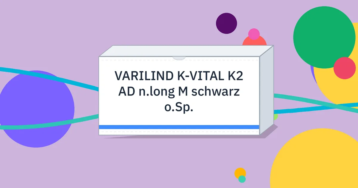 Symbolbild: Packung mit der Aufschrift VARILIND K-VITAL K2 AD n.long M schwarz o.Sp. (PZN 20568381) – Verfügbarkeit und Bezug in Apotheken in Frankfurt am Main