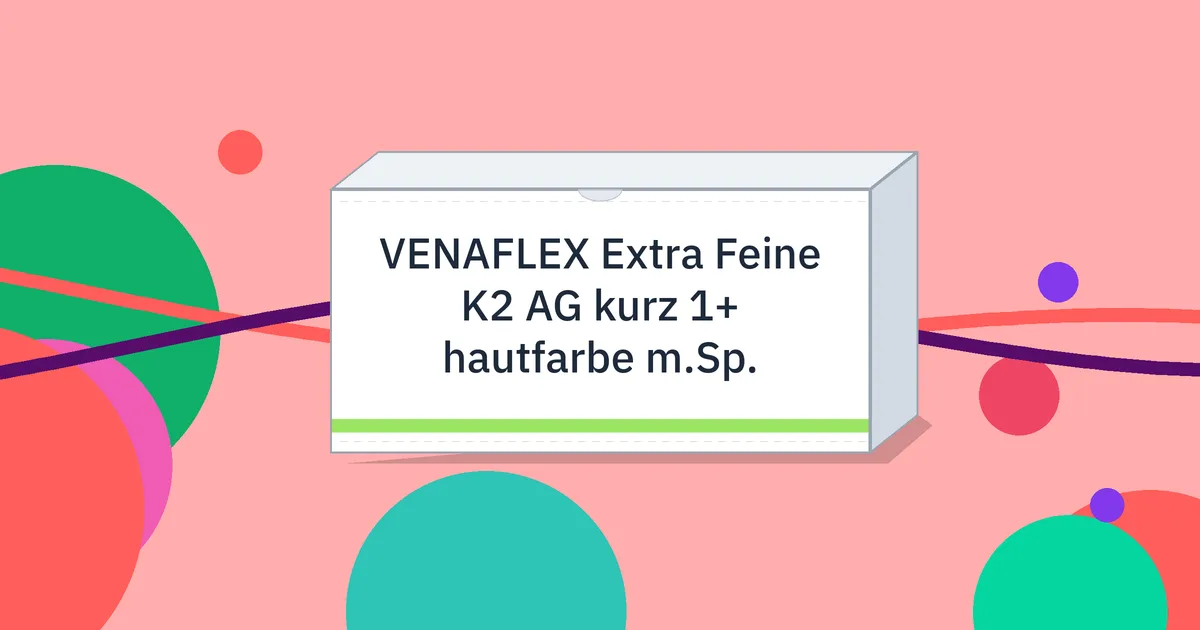 Symbolbild: Packung mit der Aufschrift VENAFLEX Extra Feine K2 AG kurz 1+ hautfarbe m.Sp. (PZN 18307638) – Verfügbarkeit und Bezug in Apotheken in Frankfurt am Main