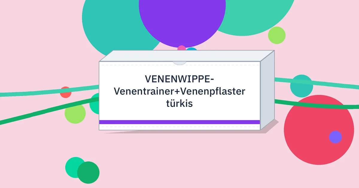 Symbolbild: Packung mit der Aufschrift VENENWIPPE-Venentrainer+Venenpflaster türkis (PZN 11869008) – Verfügbarkeit und Bezug in Apotheken in Frankfurt am Main