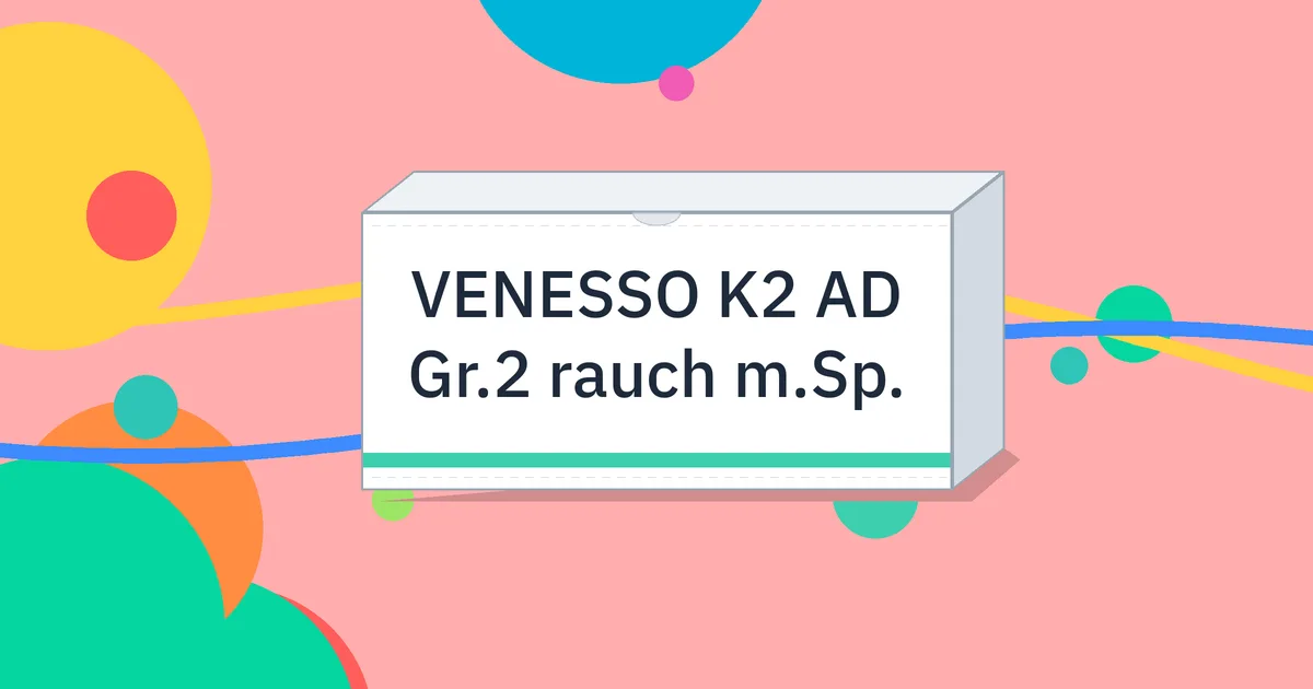 Symbolbild: Packung mit der Aufschrift VENESSO K2 AD Gr.2 rauch m.Sp. (PZN 03256852) – Verfügbarkeit und Bezug in Apotheken in Frankfurt am Main