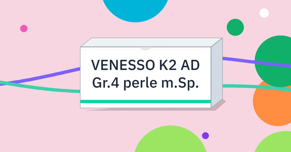 Symbolbild: Packung mit der Aufschrift VENESSO K2 AD Gr.4 perle m.Sp. (PZN 03257047) – Verfügbarkeit und Bezug in Apotheken in Frankfurt am Main