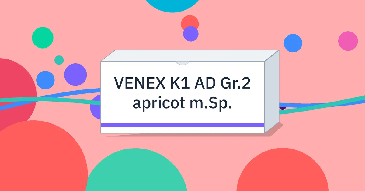 Symbolbild: Packung mit der Aufschrift VENEX K1 AD Gr.2 apricot m.Sp. (PZN 03183797) – Verfügbarkeit und Bezug in Apotheken in Frankfurt am Main