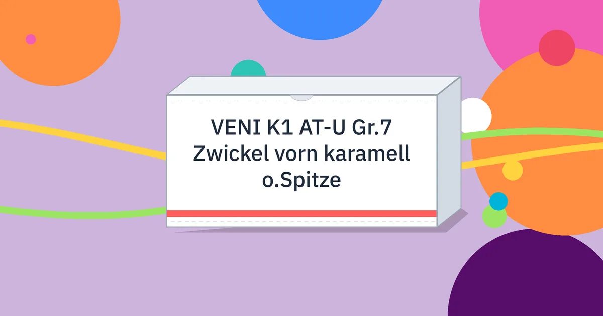 Symbolbild: Packung mit der Aufschrift VENI K1 AT-U Gr.7 Zwickel vorn karamell o.Spitze (PZN 13758885) – Verfügbarkeit und Bezug in Apotheken in Frankfurt am Main