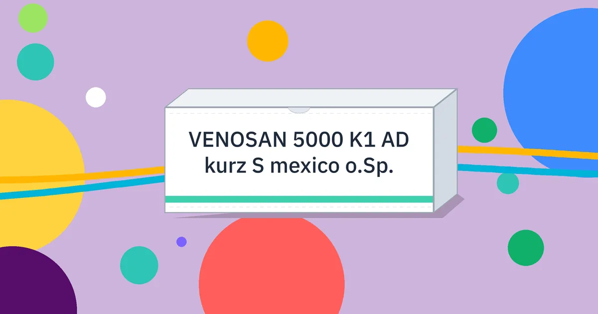 Symbolbild: Packung mit der Aufschrift VENOSAN 5000 K1 AD kurz S mexico o.Sp. (PZN 14429178) – Verfügbarkeit und Bezug in Apotheken in Frankfurt am Main