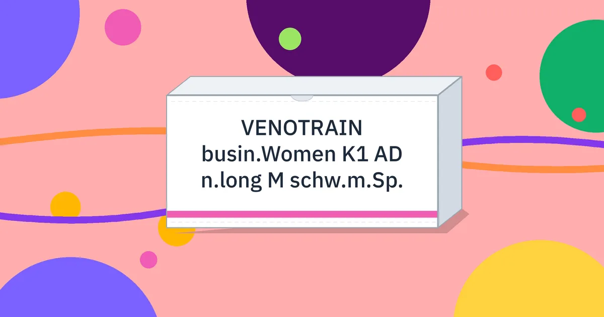 Symbolbild: Packung mit der Aufschrift VENOTRAIN busin.Women K1 AD n.long M schw.m.Sp. (PZN 10195401) – Verfügbarkeit und Bezug in Apotheken in Frankfurt am Main