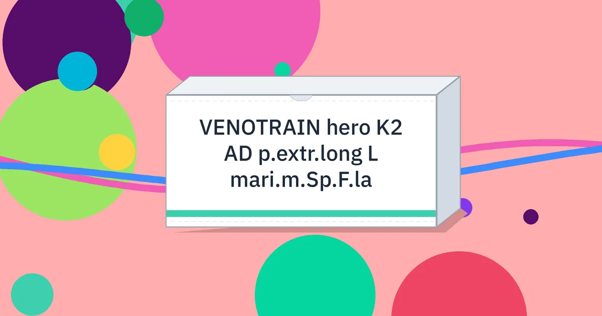 Symbolbild: Packung mit der Aufschrift VENOTRAIN hero K2 AD p.extr.long L mari.m.Sp.F.la (PZN 19189520) – Verfügbarkeit und Bezug in Apotheken in Frankfurt am Main