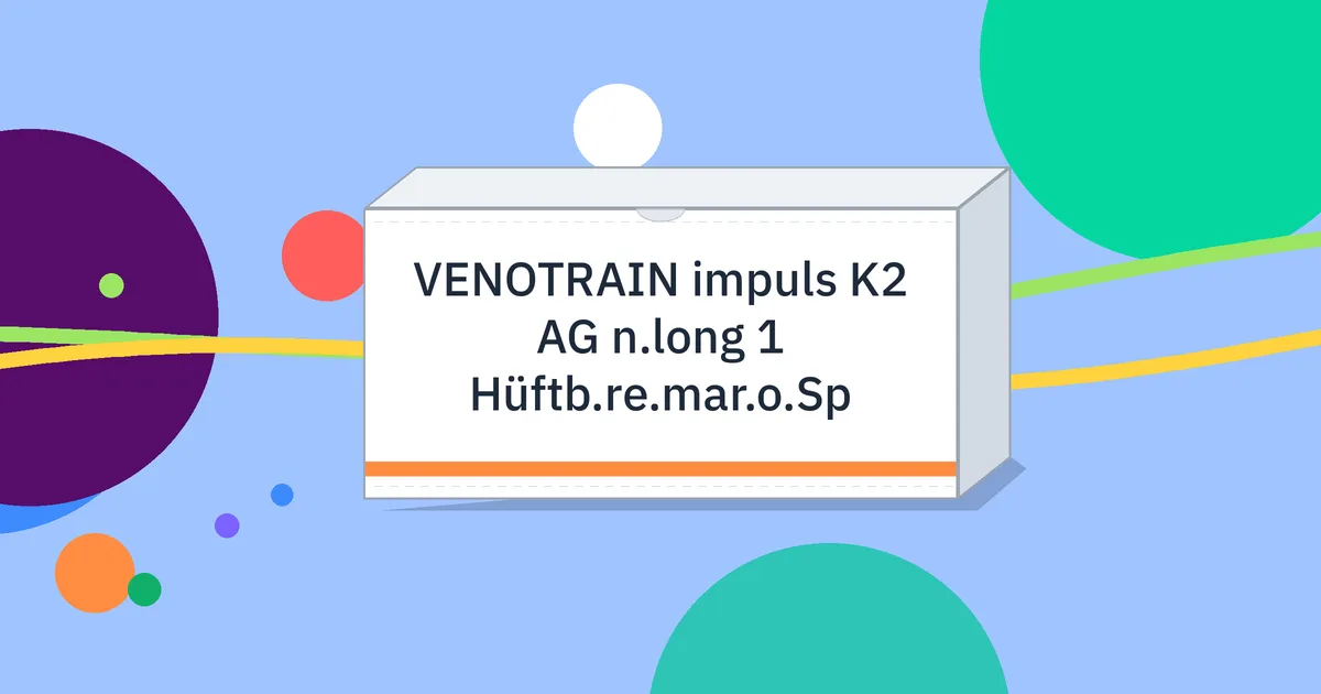 Symbolbild: Packung mit der Aufschrift VENOTRAIN impuls K2 AG n.long 1 Hüftb.re.mar.o.Sp (PZN 15216728) – Verfügbarkeit und Bezug in Apotheken in Frankfurt am Main