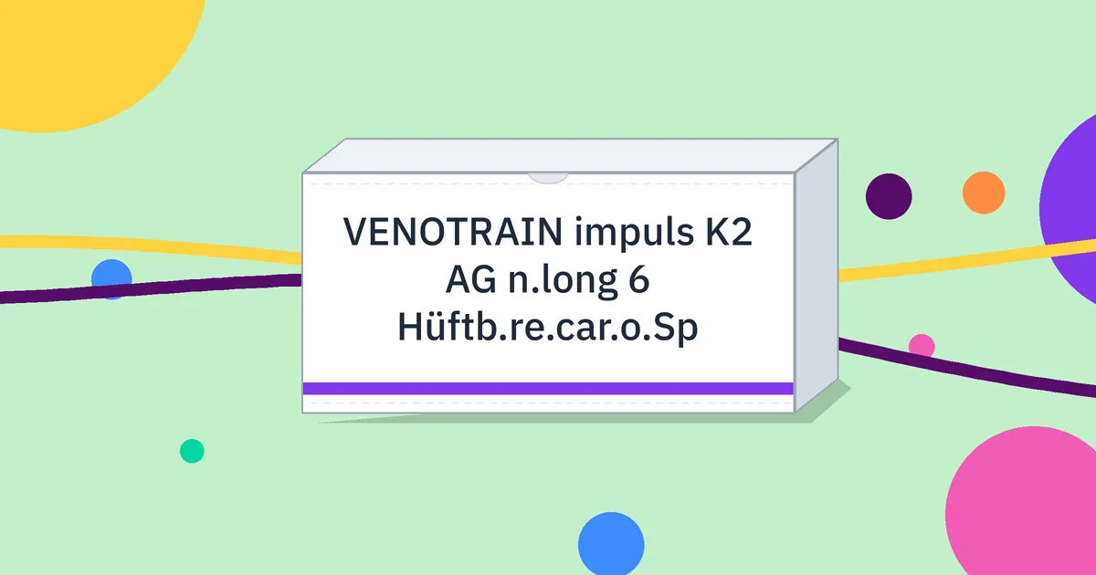 Symbolbild: Packung mit der Aufschrift VENOTRAIN impuls K2 AG n.long 6 Hüftb.re.car.o.Sp (PZN 08422545) – Verfügbarkeit und Bezug in Apotheken in Frankfurt am Main
