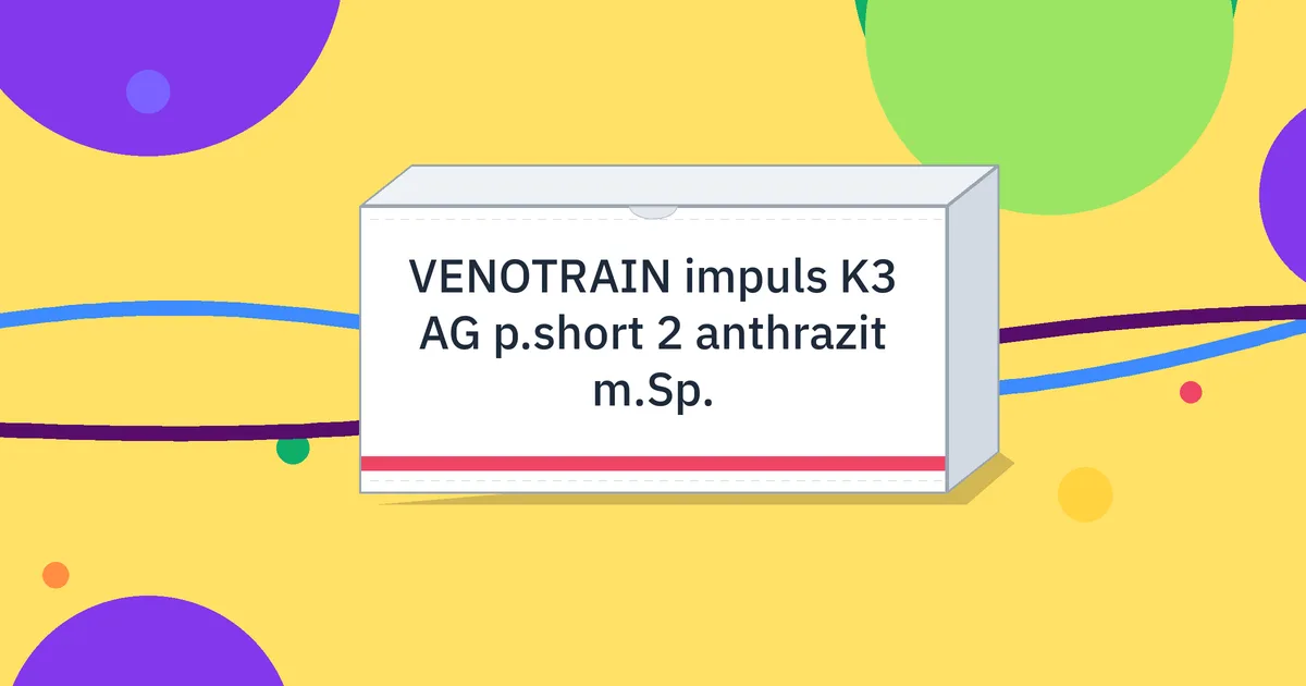 Symbolbild: Packung mit der Aufschrift VENOTRAIN impuls K3 AG p.short 2 anthrazit m.Sp. (PZN 15213575) – Verfügbarkeit und Bezug in Apotheken in Frankfurt am Main