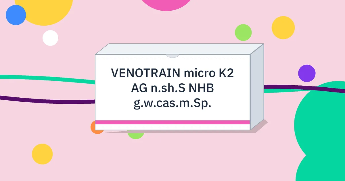 Symbolbild: Packung mit der Aufschrift VENOTRAIN micro K2 AG n.sh.S NHB g.w.cas.m.Sp. (PZN 20761540) – Verfügbarkeit und Bezug in Apotheken in Frankfurt am Main