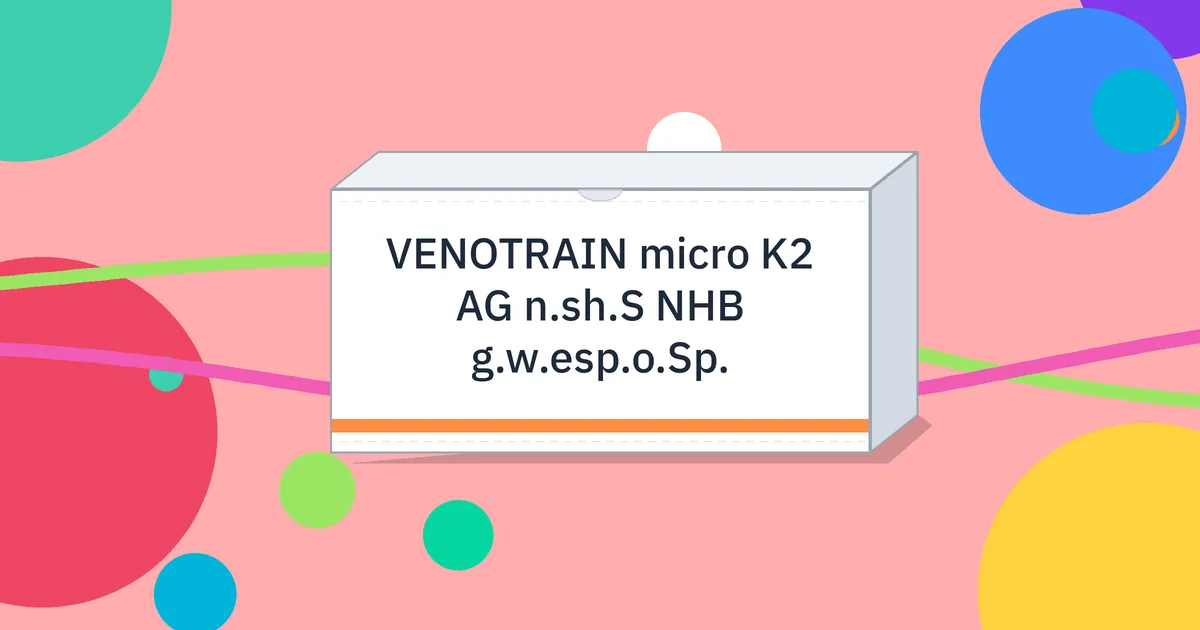 Symbolbild: Packung mit der Aufschrift VENOTRAIN micro K2 AG n.sh.S NHB g.w.esp.o.Sp. (PZN 09020406) – Verfügbarkeit und Bezug in Apotheken in Frankfurt am Main
