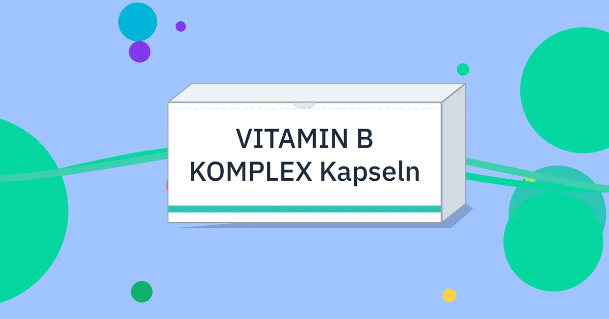 Symbolbild: Packung mit der Aufschrift VITAMIN B KOMPLEX Kapseln (PZN 15316648) – Verfügbarkeit und Bezug in Apotheken in Frankfurt am Main