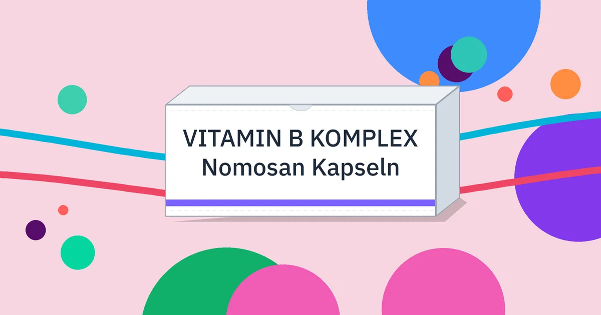 Symbolbild: Packung mit der Aufschrift VITAMIN B KOMPLEX Nomosan Kapseln (PZN 13820549) – Verfügbarkeit und Bezug in Apotheken in Frankfurt am Main