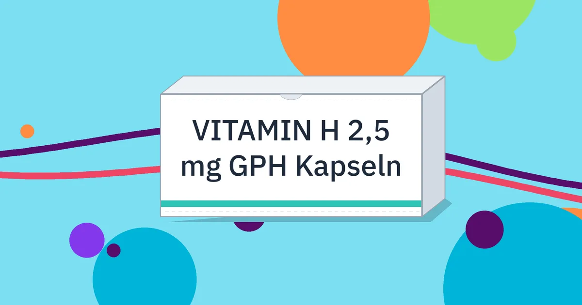Symbolbild: Packung mit der Aufschrift VITAMIN H 2,5 mg GPH Kapseln (PZN 09786924) – Verfügbarkeit und Bezug in Apotheken in Frankfurt am Main