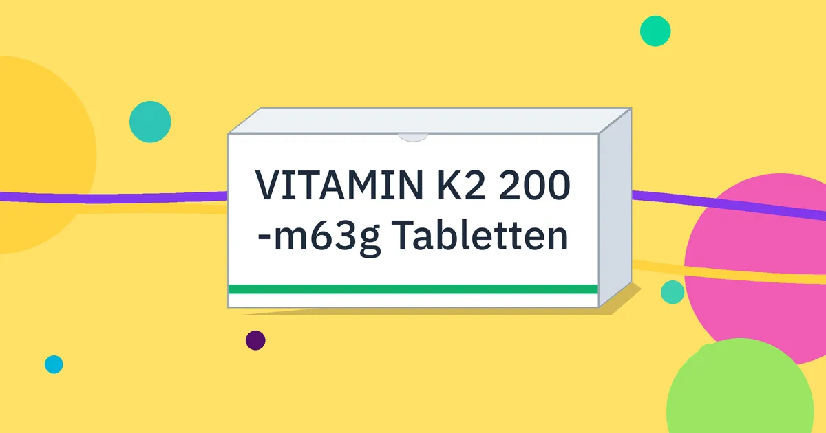 Symbolbild: Packung mit der Aufschrift VITAMIN K2 200 -m63g Tabletten (PZN 20637099) – Verfügbarkeit und Bezug in Apotheken in Frankfurt am Main