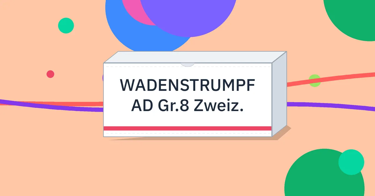 Symbolbild: Packung mit der Aufschrift WADENSTRUMPF AD Gr.8 Zweiz. (PZN 01737926) – Verfügbarkeit und Bezug in Apotheken in Frankfurt am Main