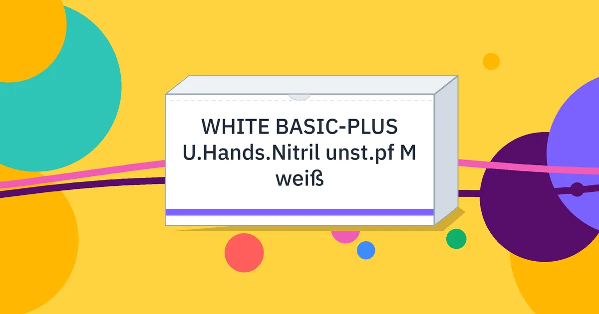 Symbolbild: Packung mit der Aufschrift WHITE BASIC-PLUS U.Hands.Nitril unst.pf M weiß (PZN 15434709) – Verfügbarkeit und Bezug in Apotheken in Frankfurt am Main