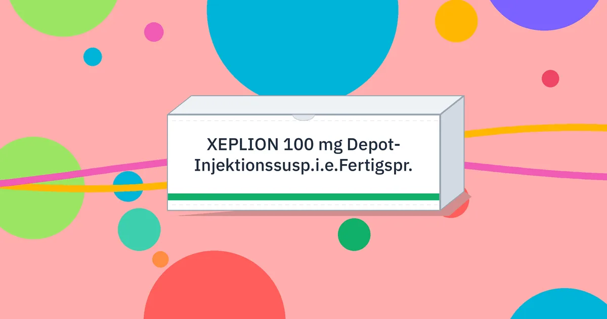 Symbolbild: Packung mit der Aufschrift XEPLION 100 mg Depot-Injektionssusp.i.e.Fertigspr. (PZN 09726164) – Verfügbarkeit und Bezug in Apotheken in Frankfurt am Main