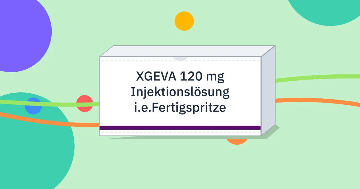 Symbolbild: Packung mit der Aufschrift XGEVA 120 mg Injektionslösung i.e.Fertigspritze (PZN 19688200) – Verfügbarkeit und Bezug in Apotheken in Frankfurt am Main