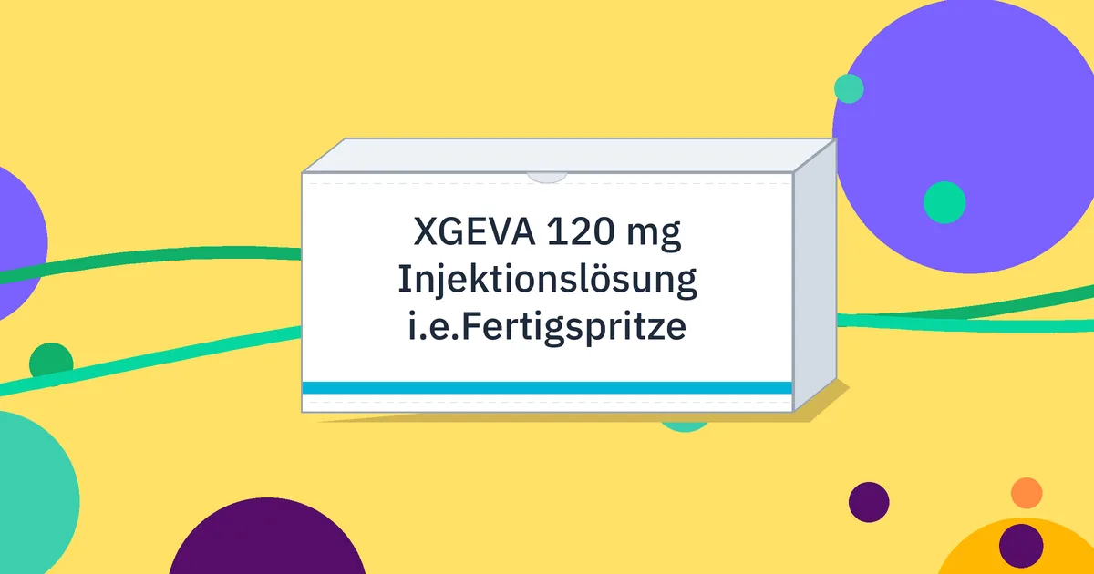 Symbolbild: Packung mit der Aufschrift XGEVA 120 mg Injektionslösung i.e.Fertigspritze (PZN 19780118) – Verfügbarkeit und Bezug in Apotheken in Frankfurt am Main