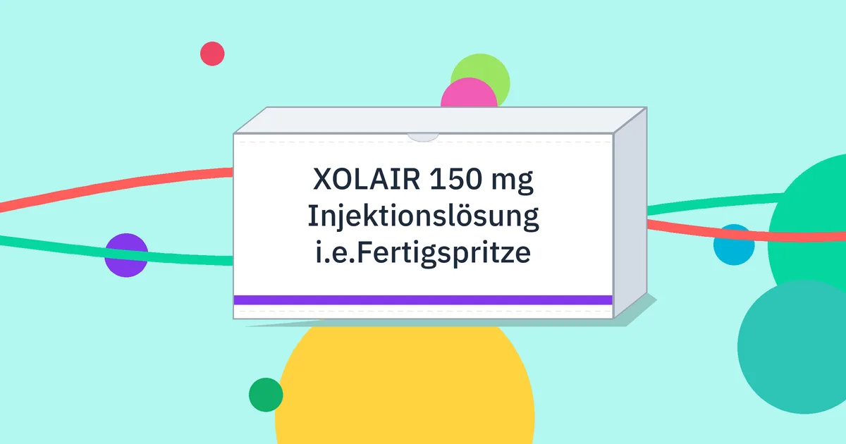 Symbolbild: Packung mit der Aufschrift XOLAIR 150 mg Injektionslösung i.e.Fertigspritze (PZN 18220707) – Verfügbarkeit und Bezug in Apotheken in Frankfurt am Main